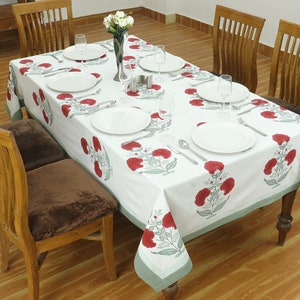 Indian Red Flower Block Print Tablecloth Cotton Table Cover Table ...