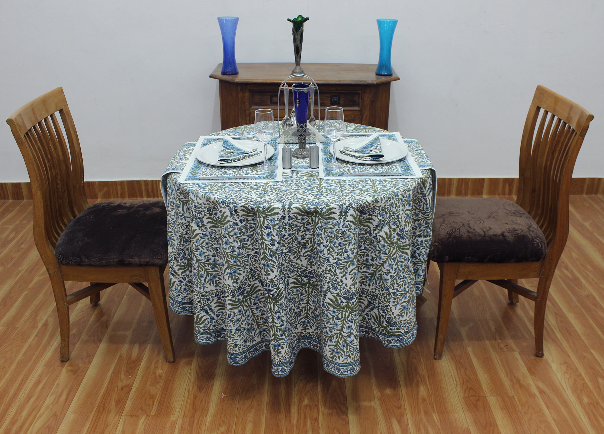 Blue and Green Floral Round Tablecloth Indian Block Print - Etsy