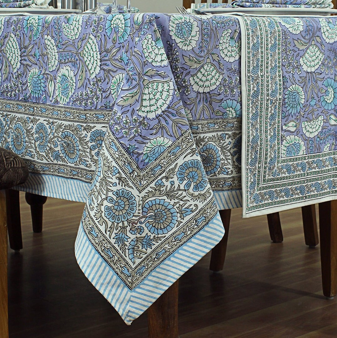 Mauve & White Indian Hand Block Floral Printed Cotton Cloth Table ...