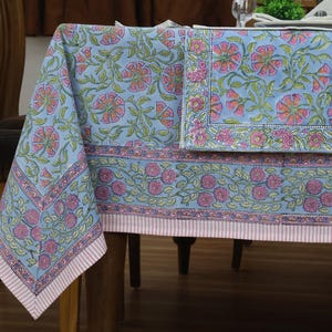 HOMESPUNCRAFTS, Indian Hand Block Prints Tablecloths, Blue & Pink Table ...