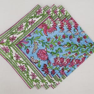 Blue and Pink Hand Block Printed Table Napkins, Floral Print Table ...