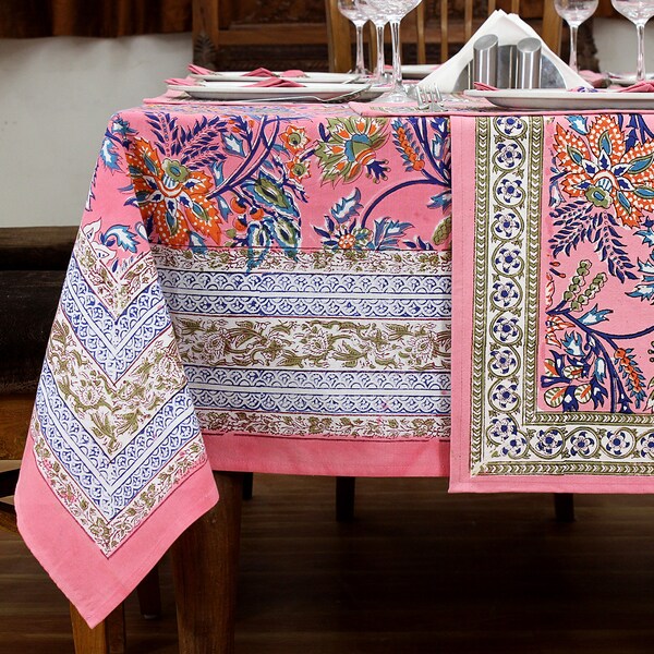 Pink Block Print Tablecloth - Etsy
