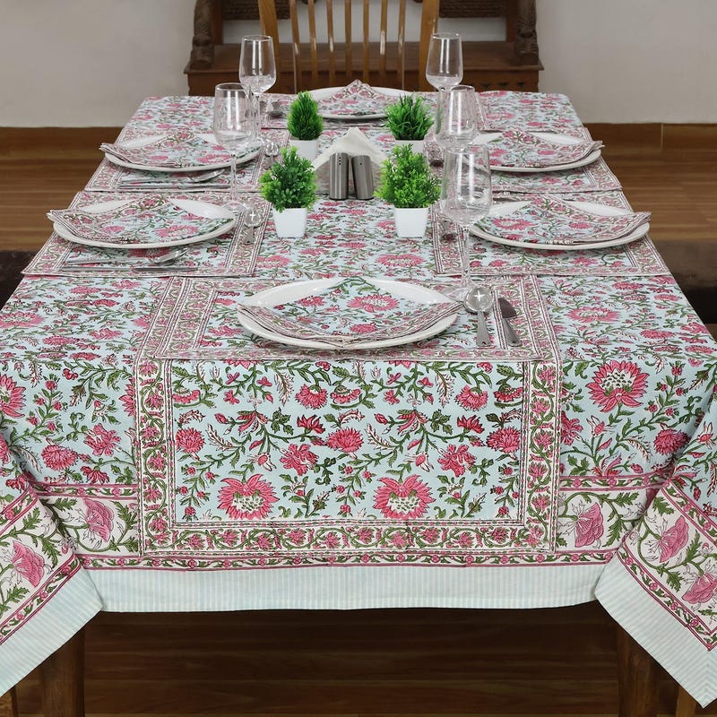 Pink Block Print Tablecloth - Etsy