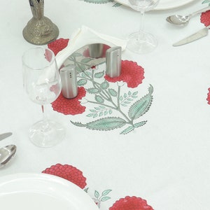 Indian Red Flower Block Print Tablecloth Cotton Table Cover Table ...