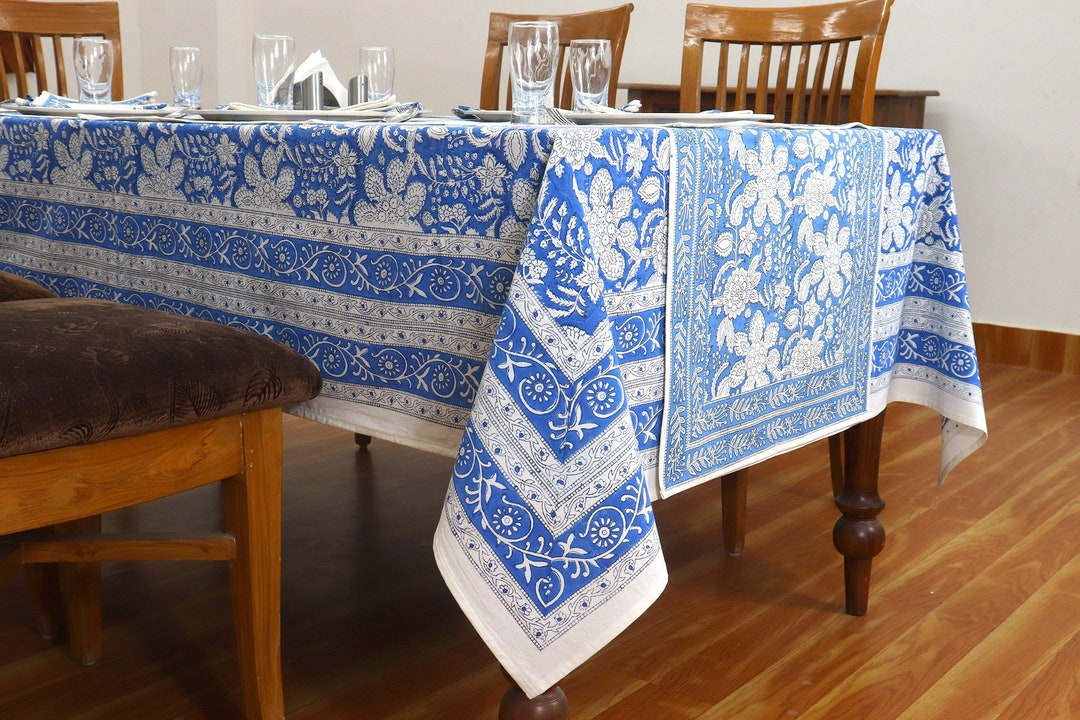 Blue and White Boho Tablecloth, Wedding Party Decor, French Table Cover ...