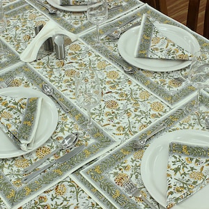 Grey and White Indian Block Floral Print 100% Pure Cotton Cloth ...