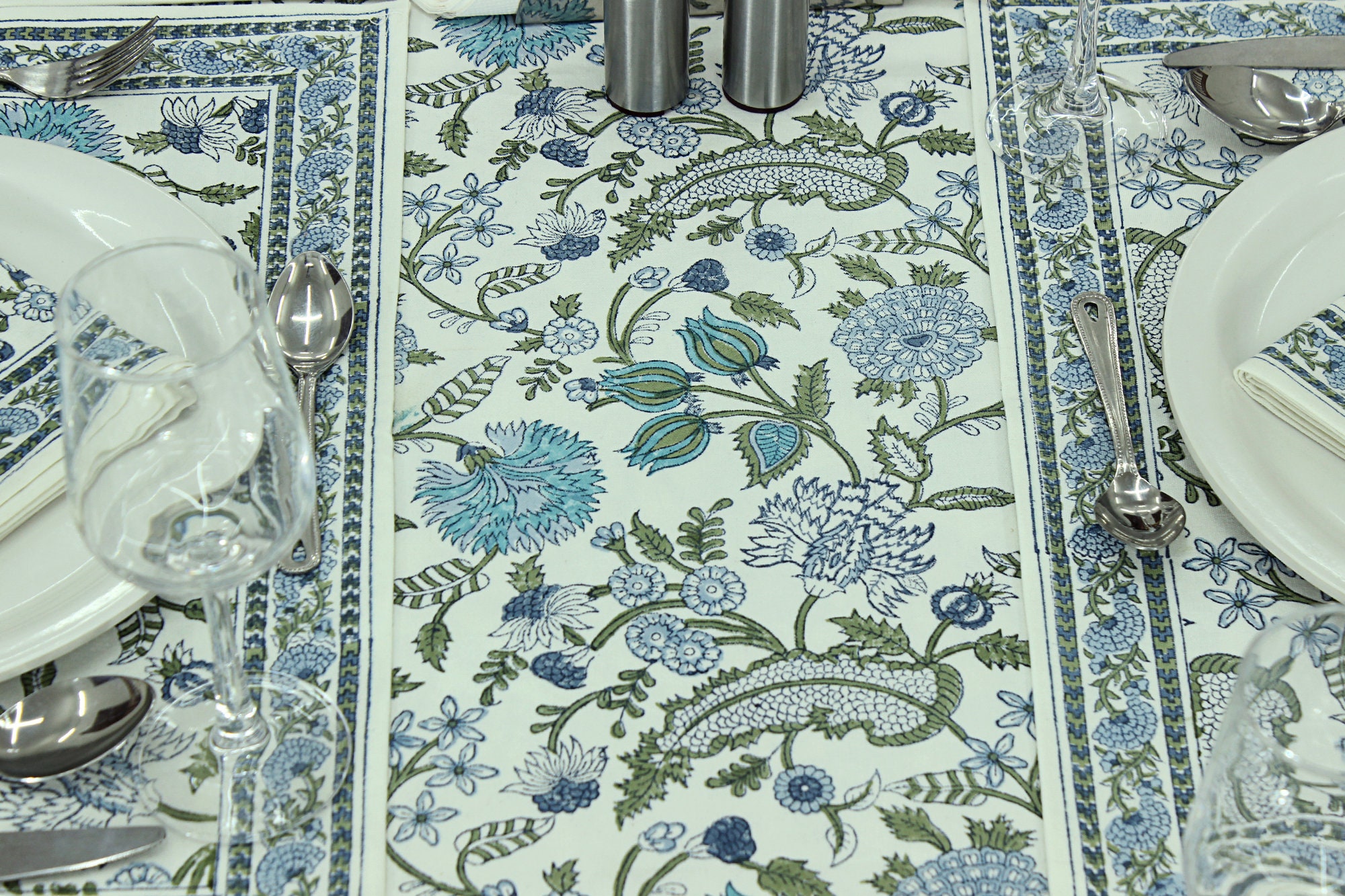 Baby Blue and White Block Printed Table Cloth Rectangular - Etsy