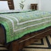 Green and Blue Organic Cotton Handmade Quilted Razai, Floral Block ...