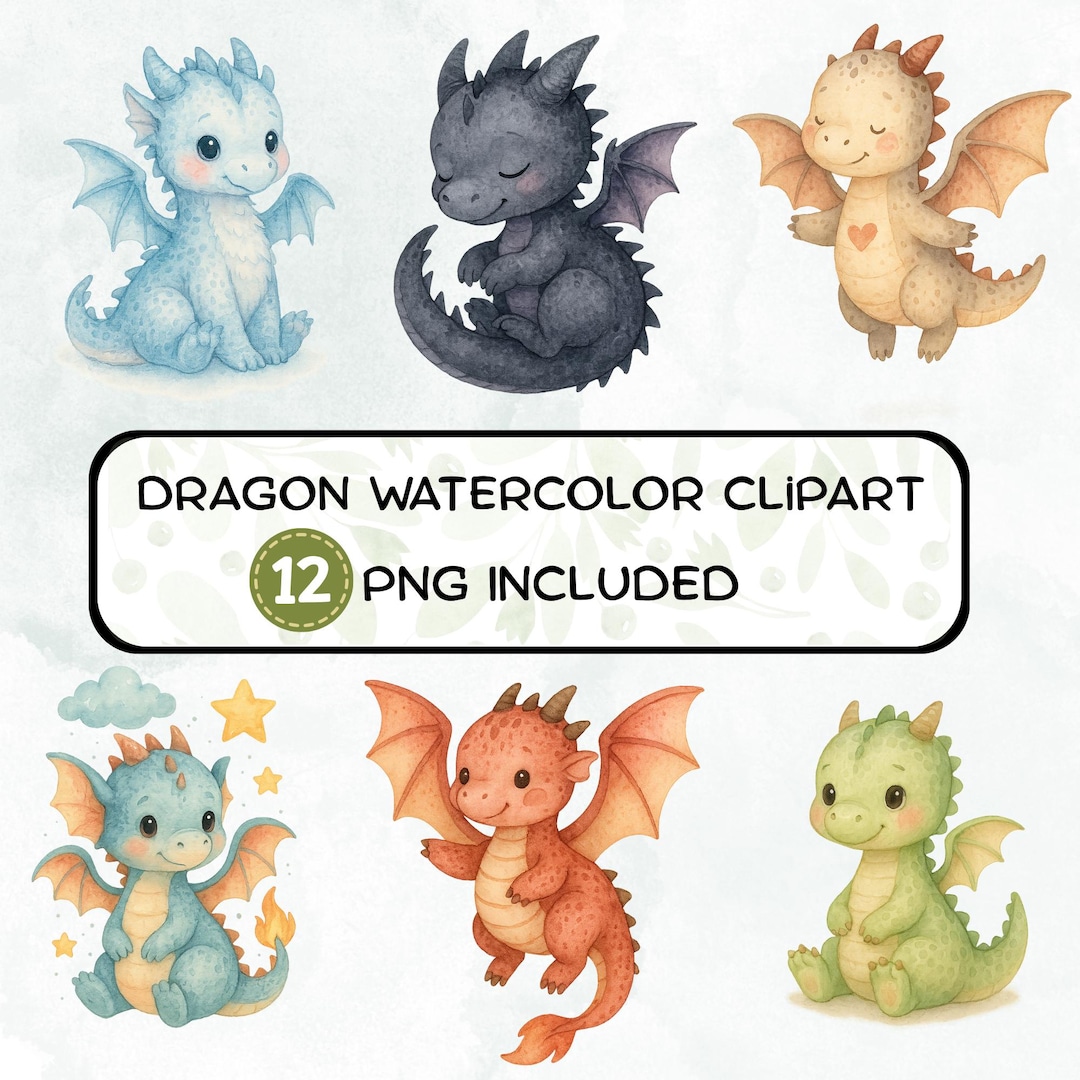 17 PNG Dragon Watercolor Clipart, Cute Baby Dragon, Magical Dragon ...