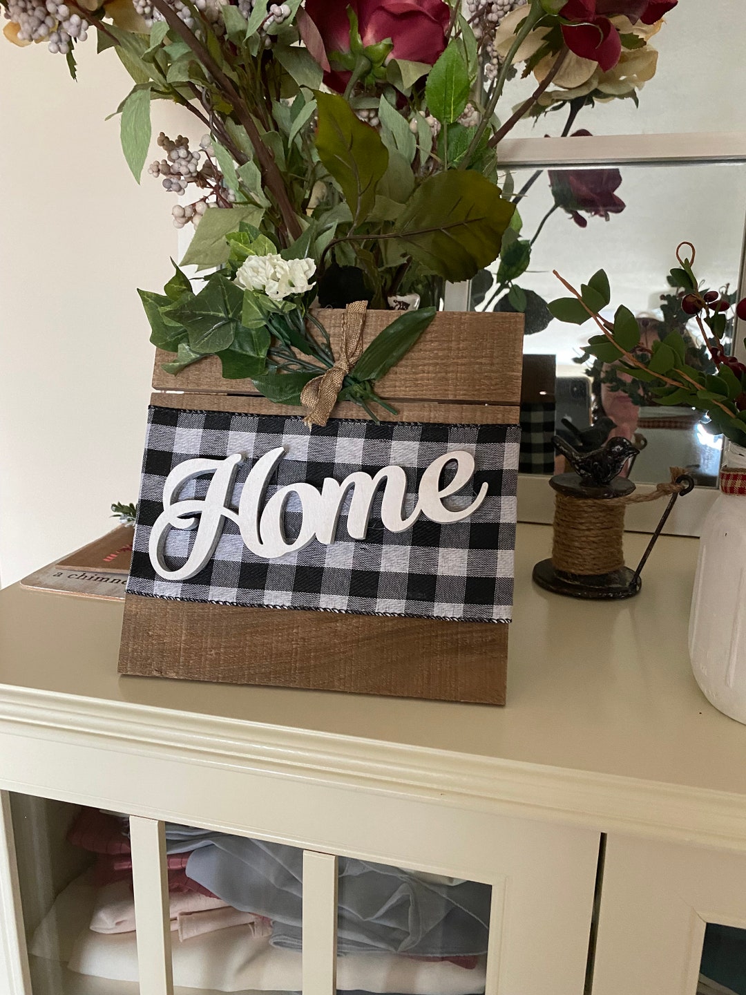 Farmhouse Welcome Easel Sign - Rustic Shelf Decor With Buffalo Check ...