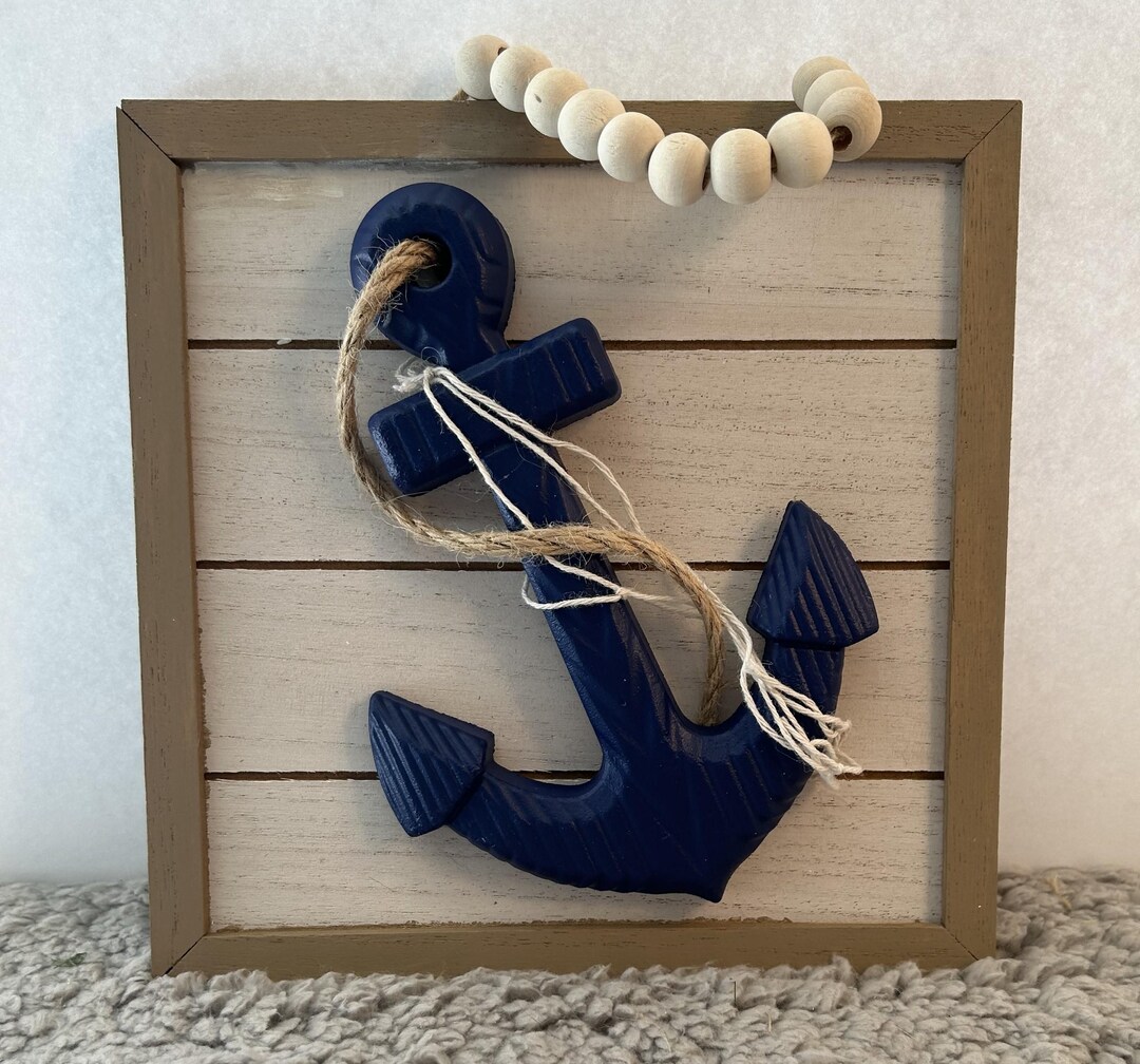 Anchors Away Nautical Plaque - Small Coastal Wall Decor With Fishnet ...