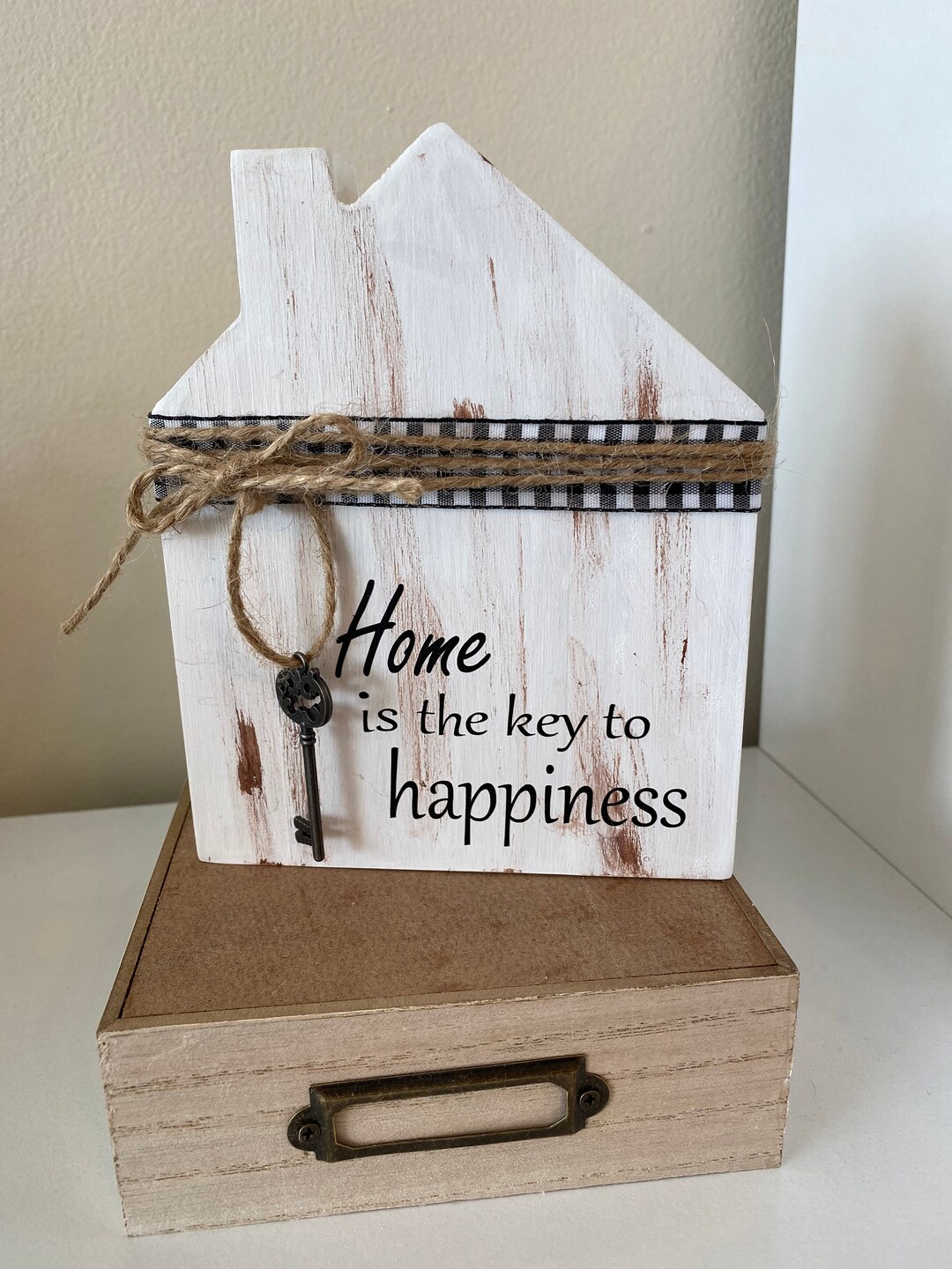 Home is the Key to Happiness Sign - Distressed House Decor With Antique ...