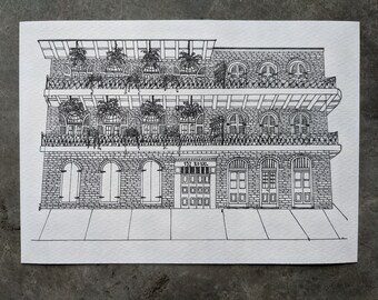 French Quarter Print, New Orleans Art, Street Drawing, Street Lights ...