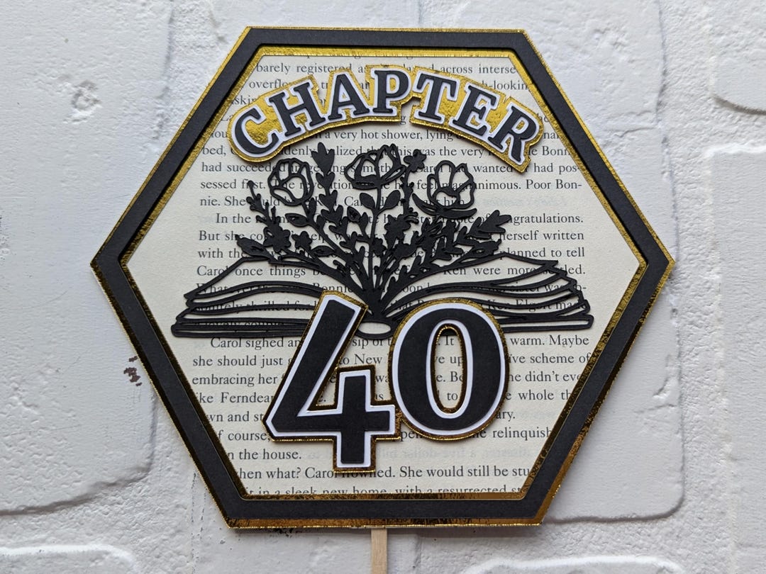 Custom Book Themed Birthday Cake Topper | Next Chapter Cake | Black and ...