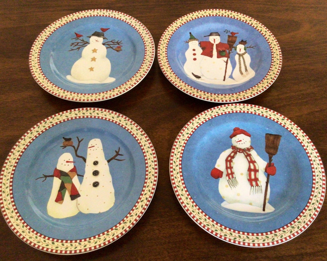 4 Sakura Snowman Plates, Decorative Snowman Plates, Porcelain Snowman ...