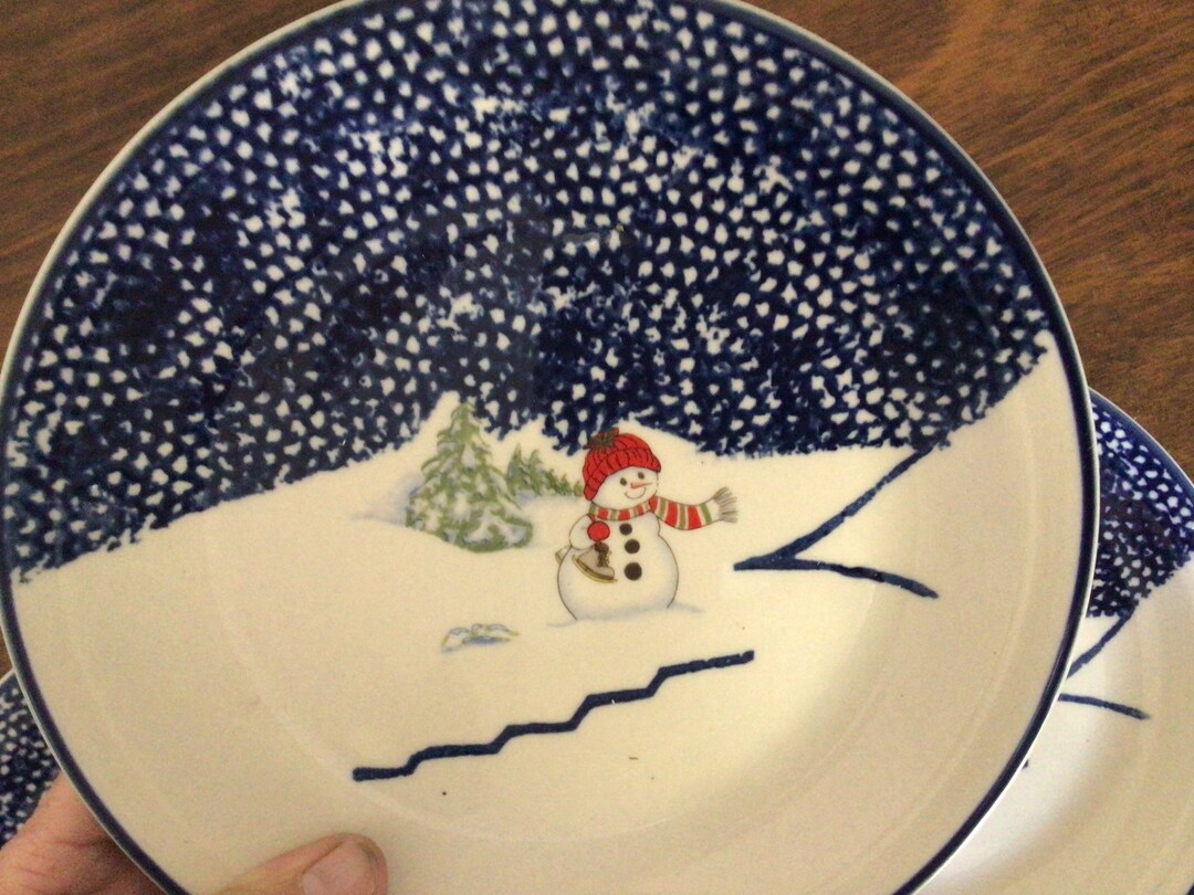 Set of 4 Snowman Sandwich Plates, Thomson Pottery Snowman Christmas ...