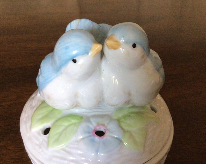 Vintage Powder Box, Blue Bird Container, Vintage Trinket Box, Fancy ...