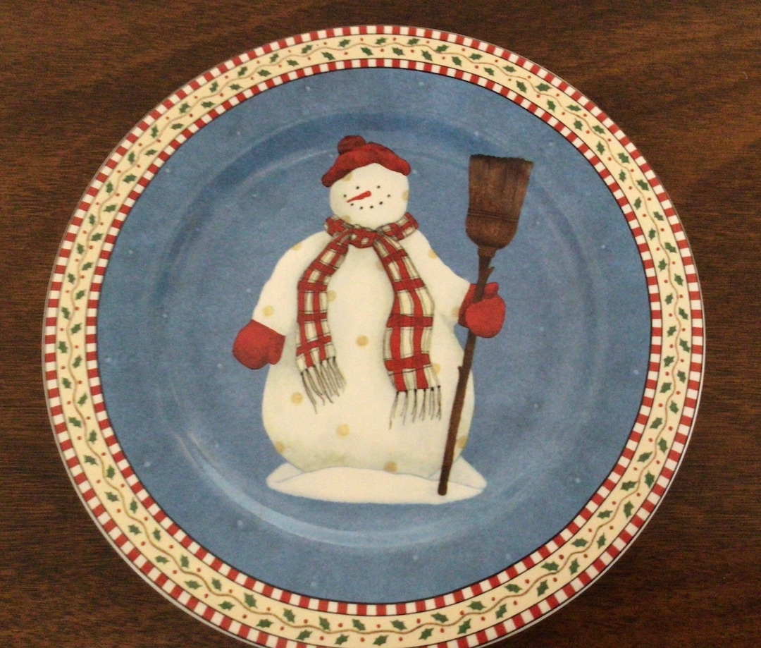 Set of Sakura Snowman Plates, Decorative Snowman Plates, Porcelain ...