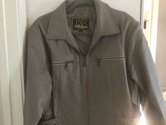 Beige Leather Jacket Size L, Motorcycle Jacket, Vint… - Gem