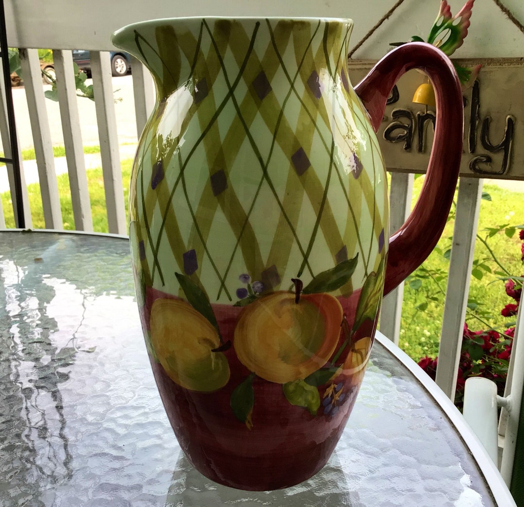 Large Tracy Porter Hand Painted Pitcher, Apple Decor Pitcher, Vintage ...