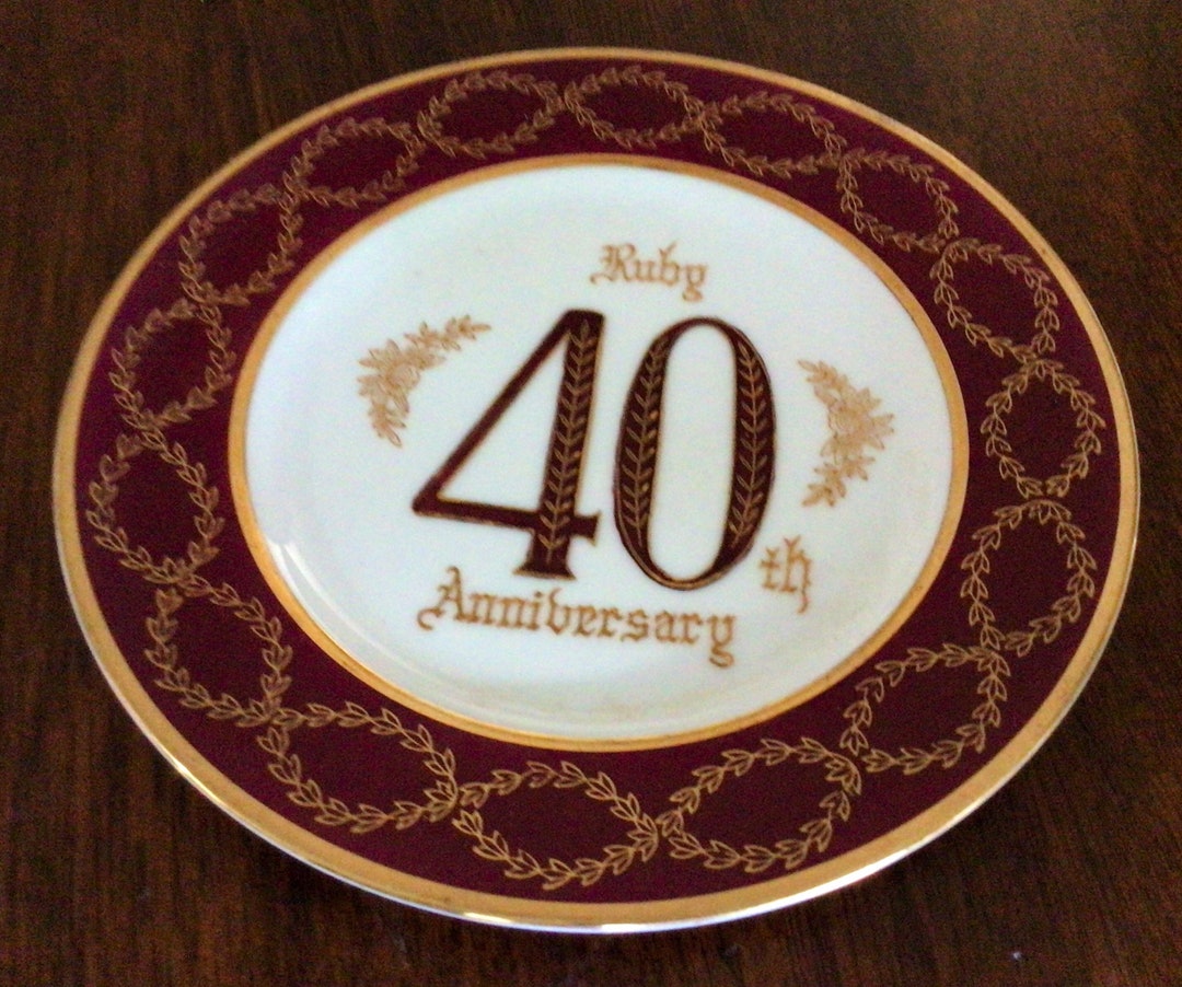 Beautiful 40s Anniversary Plate, Burgundy Anniversary Plate, Ruby ...