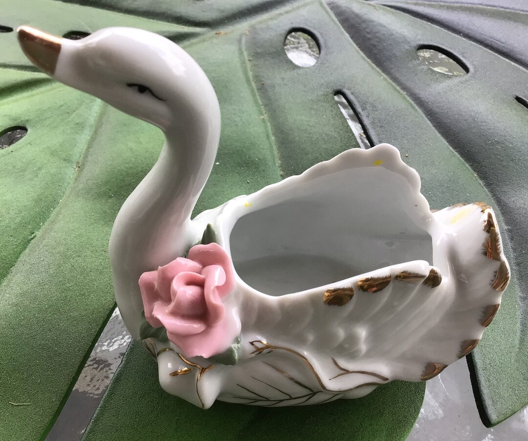 Porcelain Swan Planter, Vintage Porcelain Swan, Decorative Swan Flower ...