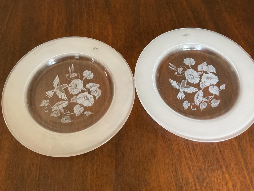 Avon Hummingbird Lead Crystal Set of 2 Sandwich Plates, 2 Frosted24 ...