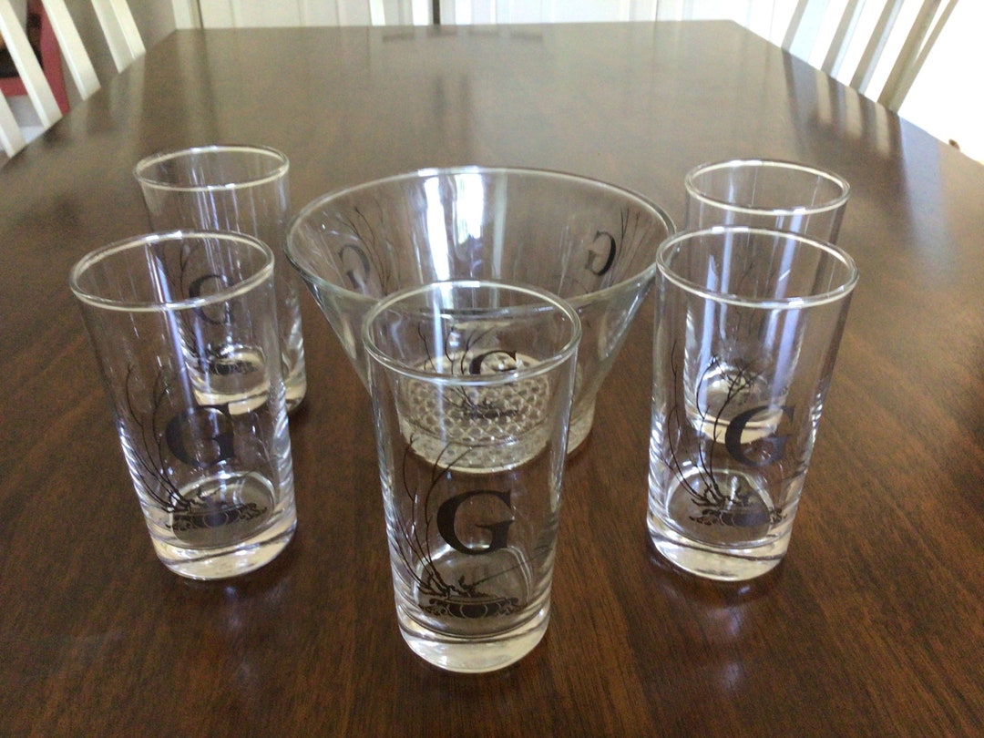 Set of 5 10 Ounce Highball Glasses Monogrammed With the Letter G and a ...