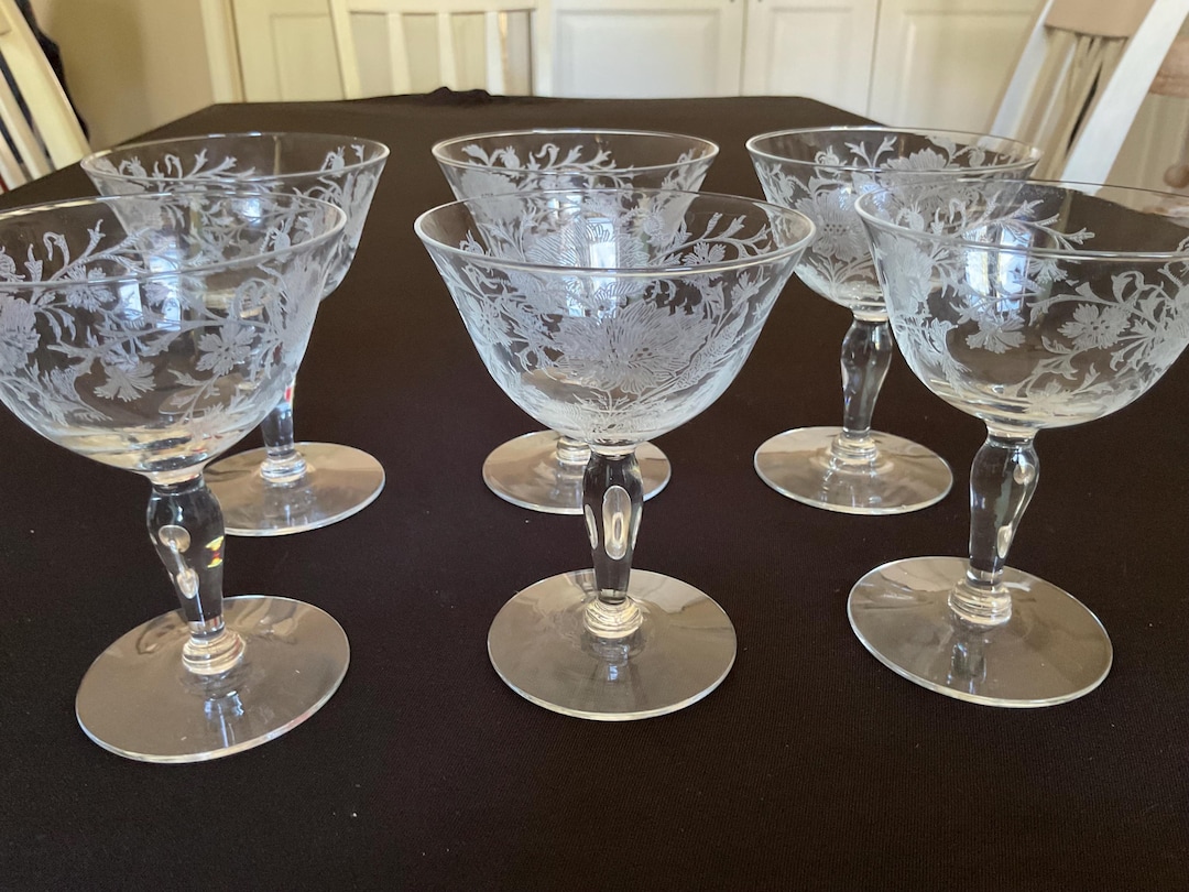 Set of 6 Tiffin “june Night” Pattern? Liquor Glasses, Vintage Floral ...