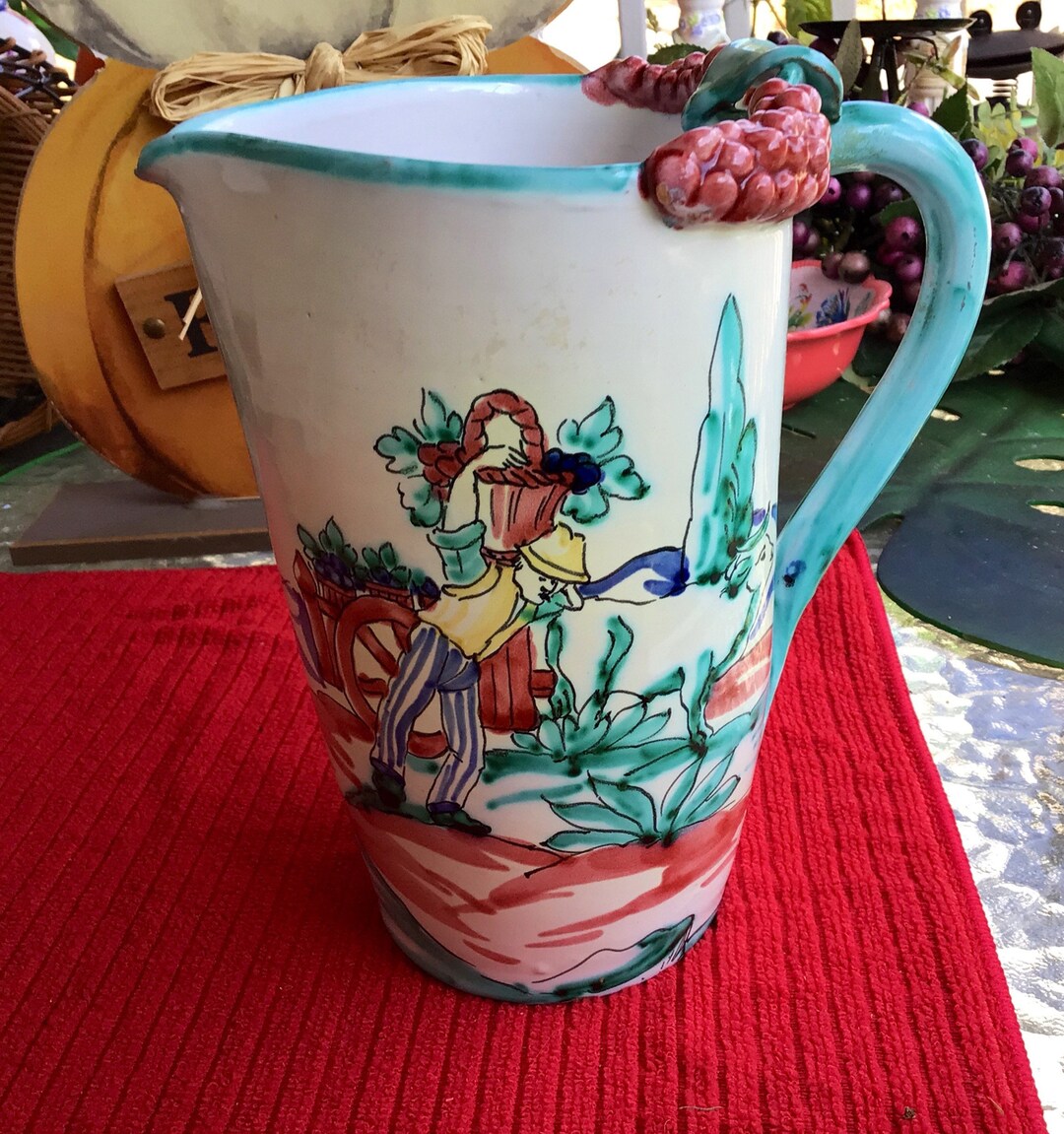 Vintage Pitcher Made in Italy, Hand Painted Pitcher From Italy, Vintage ...
