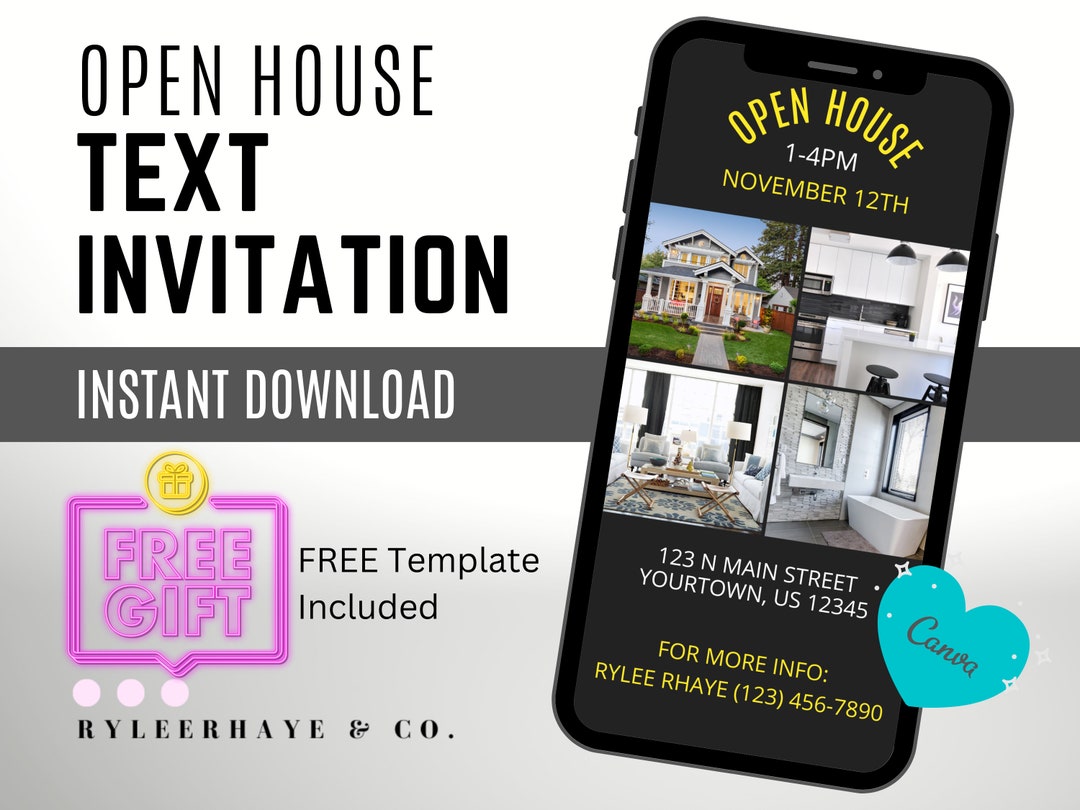 Realtor Open House Text Invitation Template: Social Media Marketing ...