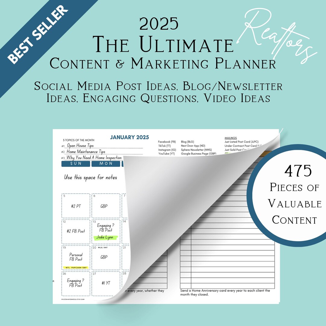 2025 Realtor Content Calendar,social Media Planner for Real Estate ...