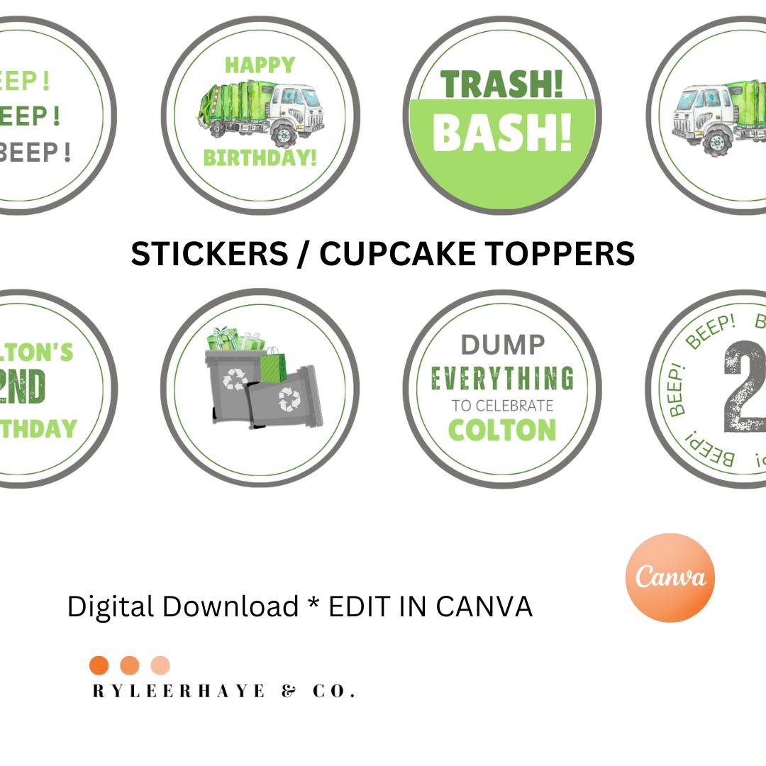Garbage Truck Birthday Cupcake Topper Boy Birthday Printable Stickers ...