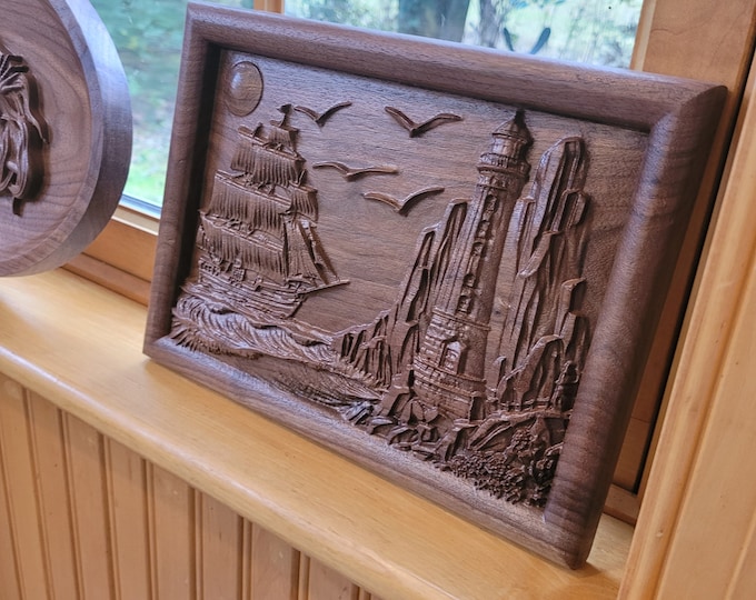 3D Lighthouse and Ship Wood Carving - Etsy