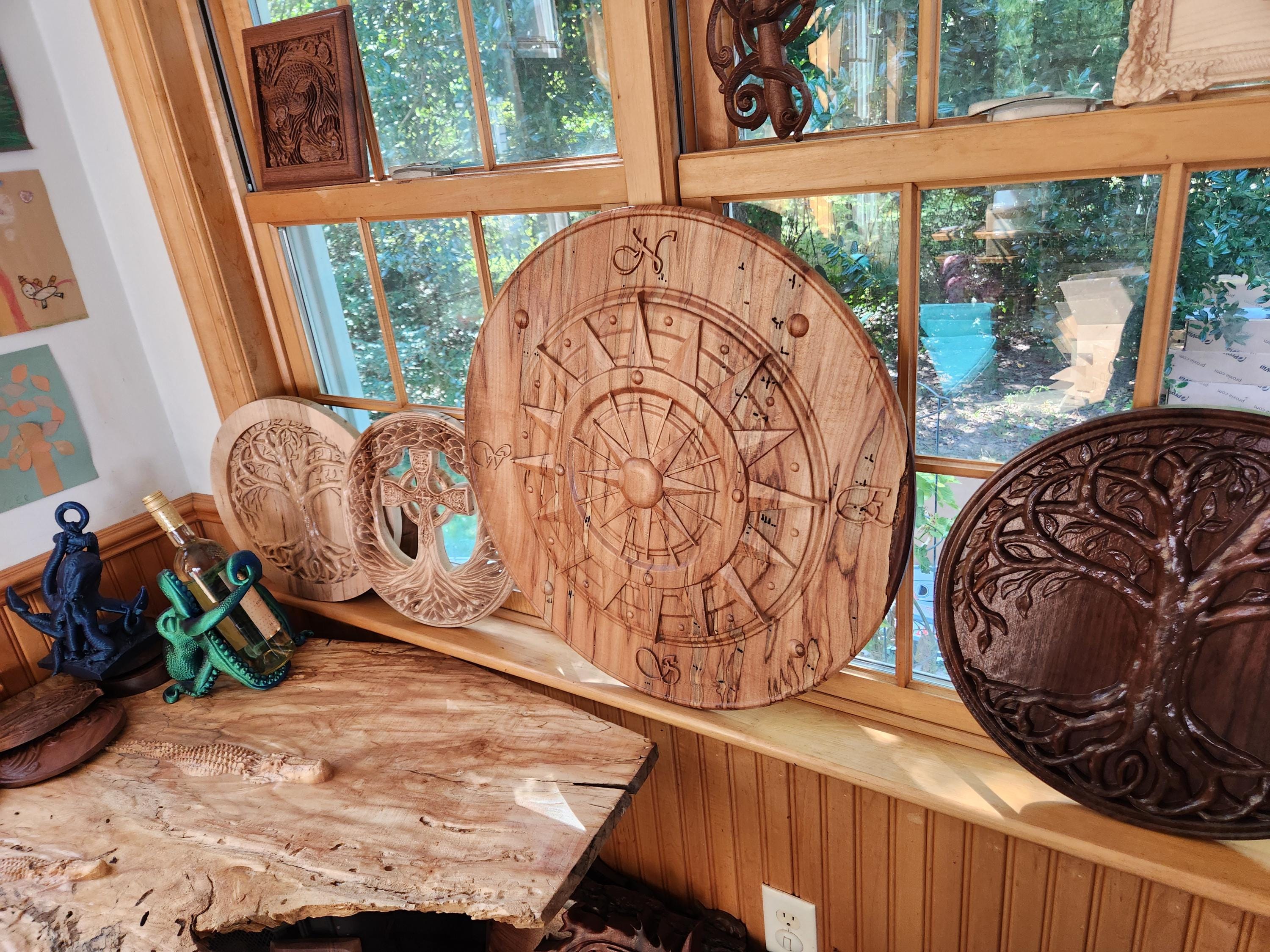 Compass Carved in Ambrosia Maple Slab - Etsy