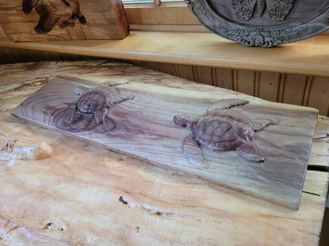 3D Sea Turtles Wood Carving in Black Walnut - Etsy