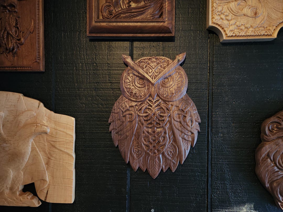 Carved Celtic Owl Wall Art – Solid Black Walnut With Wood Knots - Etsy