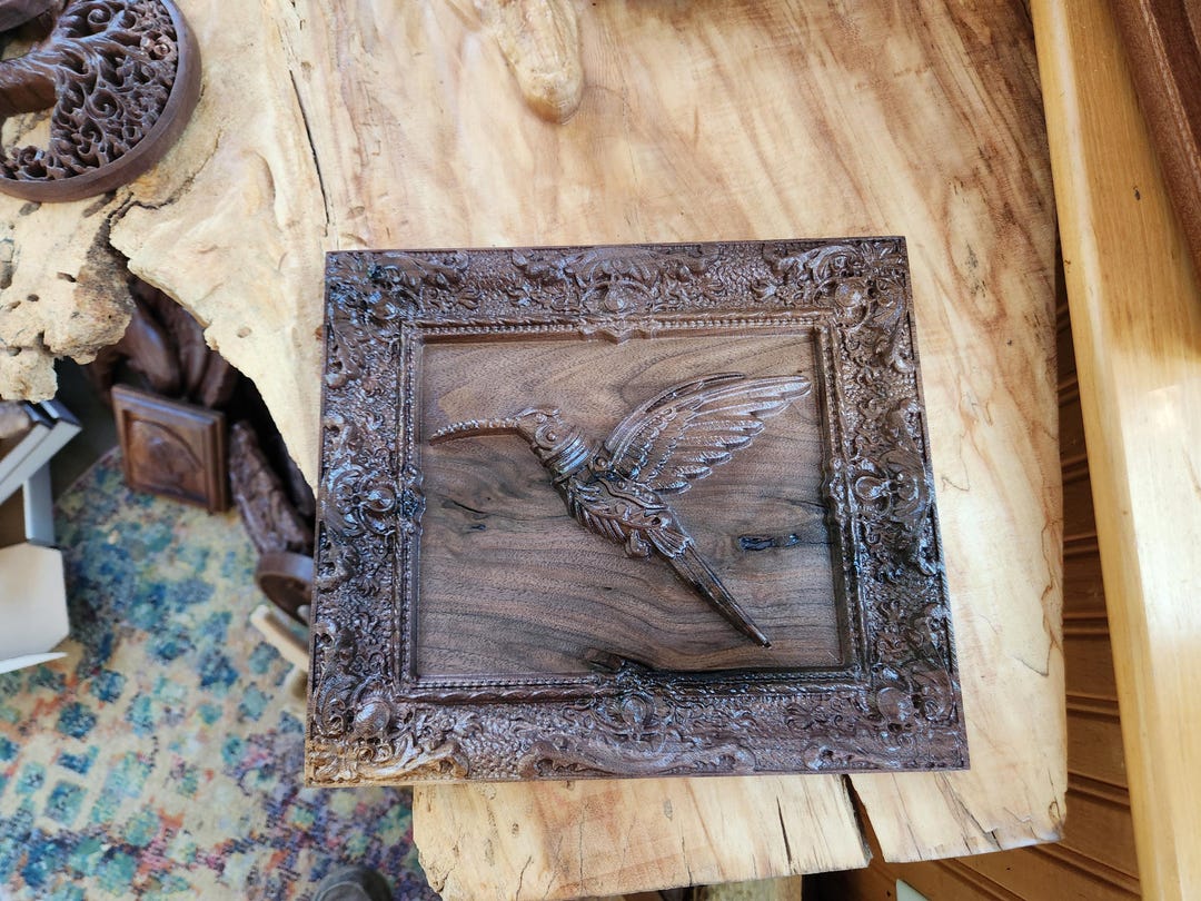 Ornate Hummingbird Carved in Black Walnut - Etsy