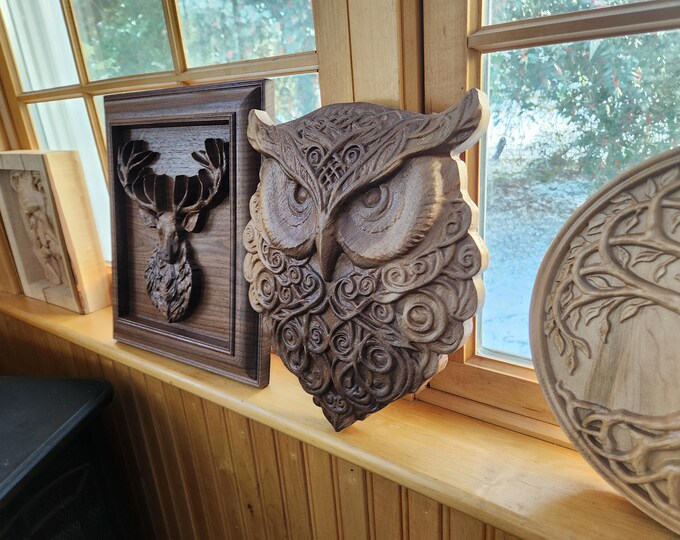 Carved Owl Wall Art – Solid Black Walnut - Etsy