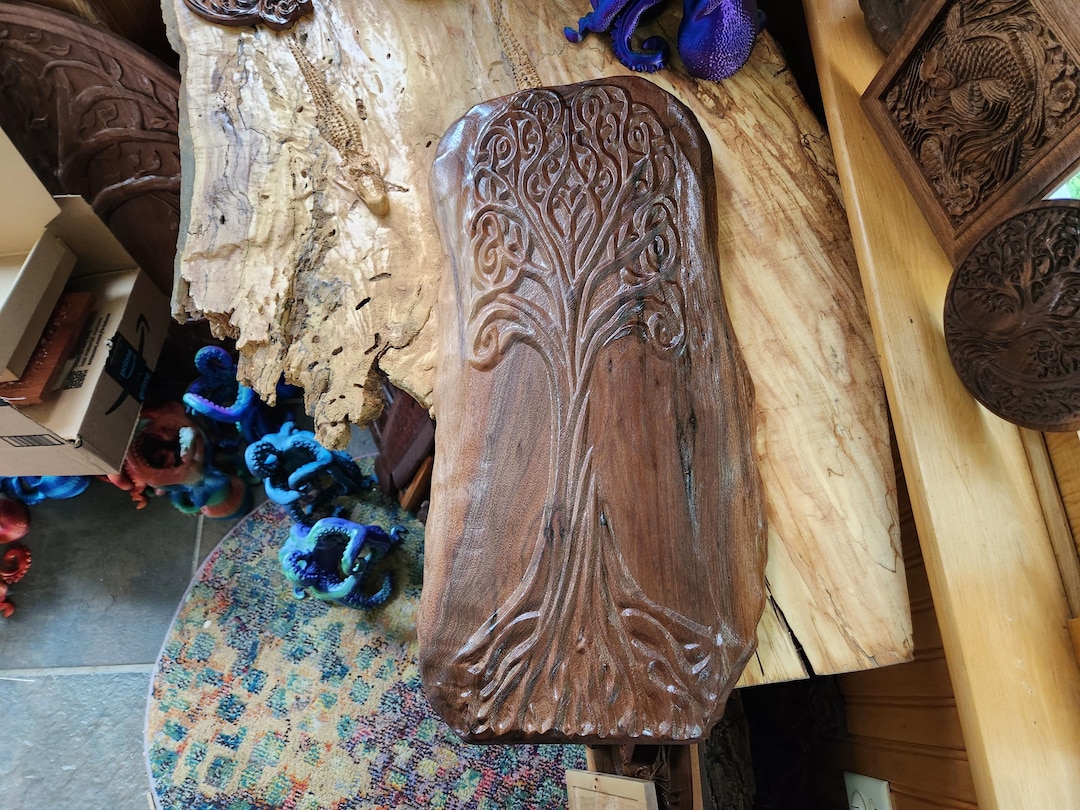 Large Celtic Tree of Life Wood Carving in Black Walnut – Hewn Rustic ...