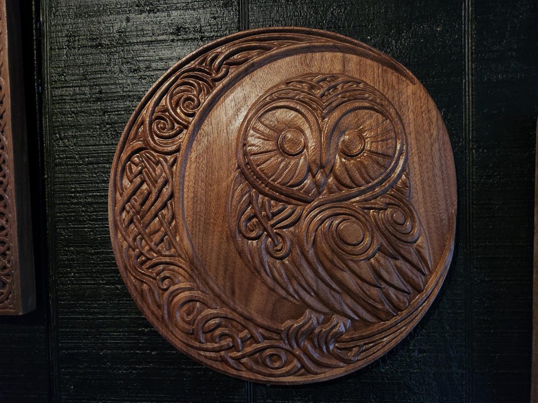 Black Walnut Celtic Owl Wall Art - Wooden Owl Plaque - Etsy