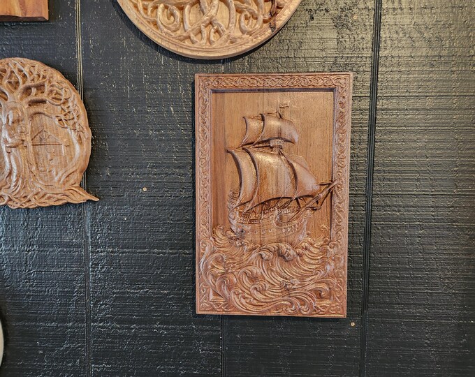 Tall Ship in Waves – Carved Black Walnut Wall Art - Etsy