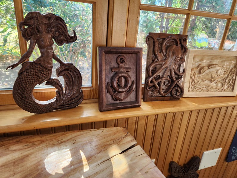 Framed Anchor Wood Carving | Nautical Wall Art | Black Walnut Maritime ...