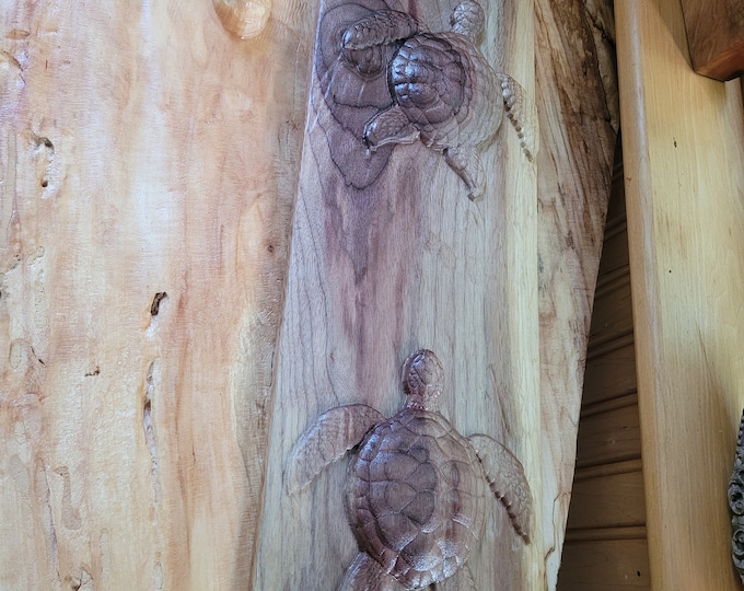 3D Sea Turtles Wood Carving in Black Walnut - Etsy