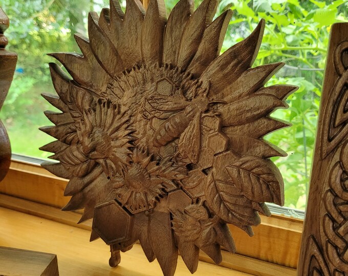 Sunflower Bee Wood Carving - Etsy