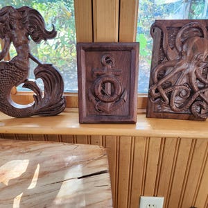 Framed Anchor Wood Carving | Nautical Wall Art | Black Walnut Maritime ...