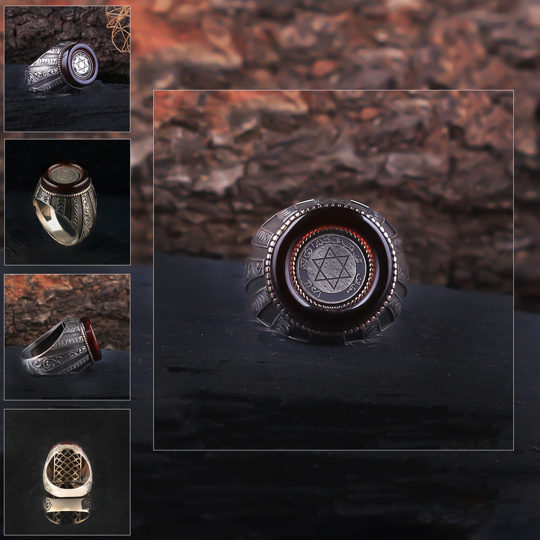 925 Sterling Silver Seal of Solomon Talisman Men's Ring King Solomon ...