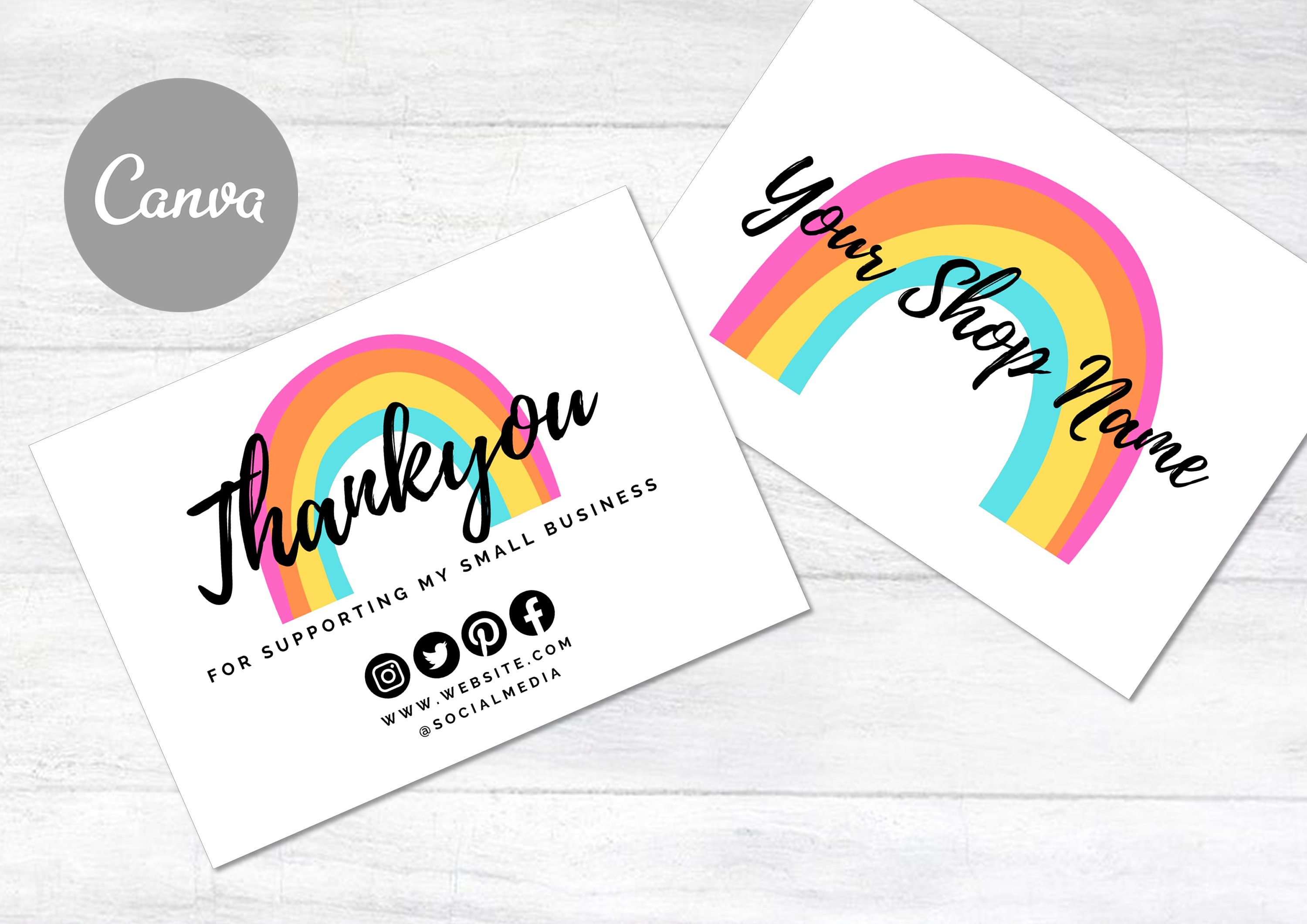 Rainbow Thankyou Card Template Canva Template A6 Rainbow Care Cards - Etsy