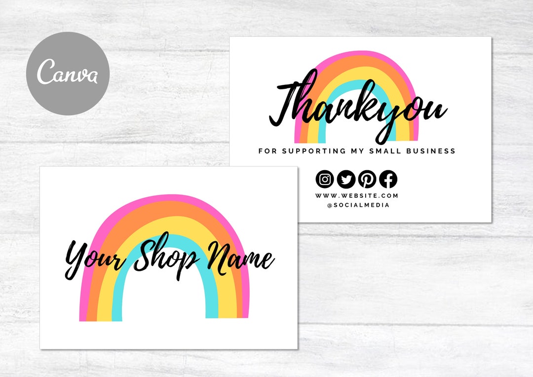 Rainbow Thankyou Card Template - Canva Template A6 - Rainbow - Care ...