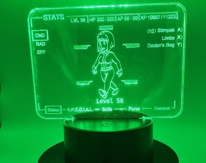 Custom Fallout Vault Girl Stat Screen Acrylic LED Light, Fallout Light, Video Game Light ...